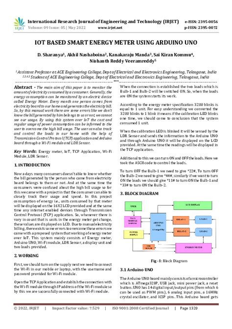 Pdf Iot Based Smart Energy Meter Using Arduino Uno