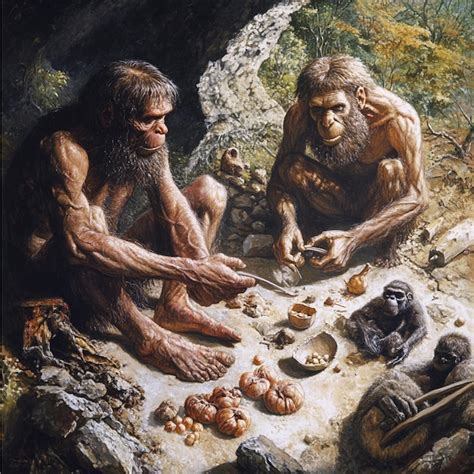 Scene Depicting The Evolution Of Early Human Anatomy From