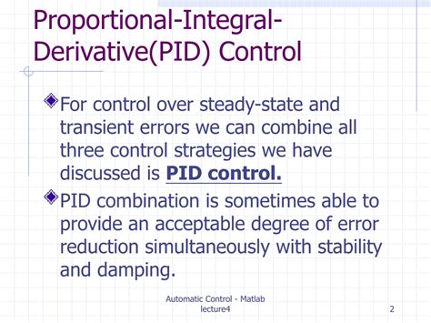 ppt pid control using matlab simulation lecture 4 on automatic