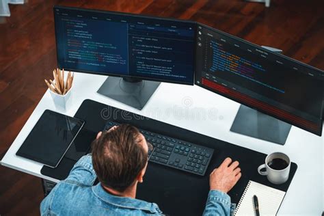 It Developer Analyzing Code Online Software Development Information