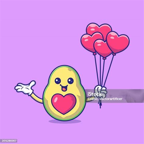 귀여운 아보카도 보유 사랑 풍선 마스코트 캐릭터 벡터 아이콘 일러스트 개체 그룹에 대한 스톡 벡터 아트 및 기타 이미지 개체 그룹 건강한 식생활 과일 Istock