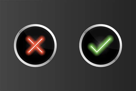 Red And Green Check Mark Button Neon Effect Color Vector Illustration Realistic Icon