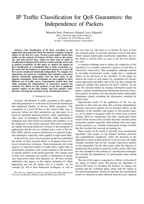 Pdf Ip Traffic Classification For Qos Guarantees The Independence Of