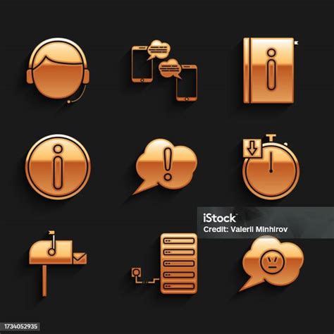 말풍선 느낌표 서버 화난 미소 스톱워치 사서함 열기 정보 사용 설명서 및 남자 헤드셋 아이콘을 설정합니다 벡터 가리키기에 대한 스톡 벡터 아트 및 기타 이미지 Istock