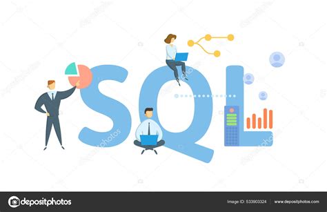 Sql Structured Query Language Concept With Keyword People And Icons Flat Vector Illustration