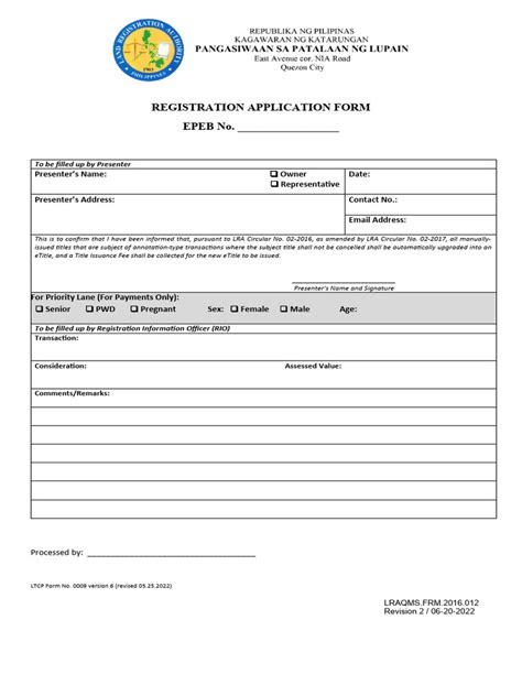 Registration Application Form Pdf