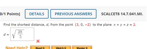 Solved Find The Shortest Distance D From The Point