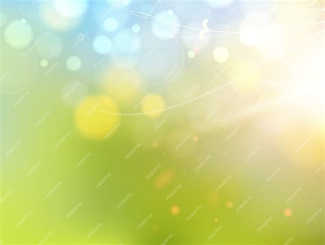 Bokeh 거품과 태양이 파란색 배경 위에 플래시 무료 벡터