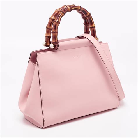 Gucci Pink Leather Small Nymphaea Bamboo Tote At 1stdibs