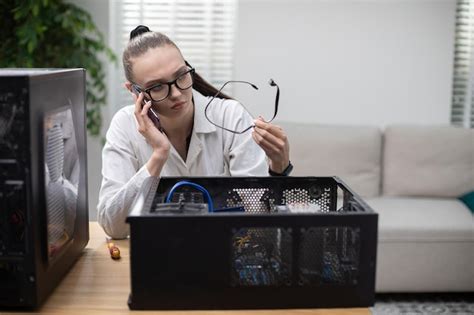 Premium Photo Girl Tries To Fix Broken Computer On Her Own