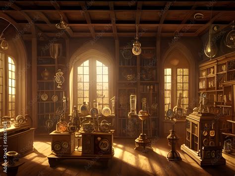 Ancient Chemists Laboratory With Mysterious Objects And Experiments