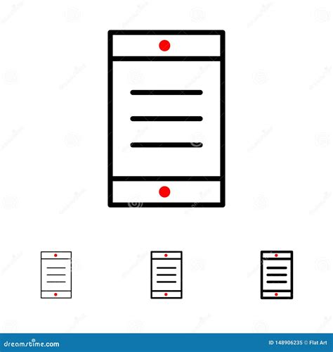 Mobile Cell Text Bold And Thin Black Line Icon Set Stock Vector