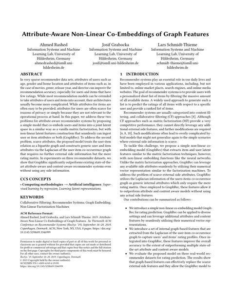 Pdf Attribute Aware Non Linear Co Embeddings Of Graph Features