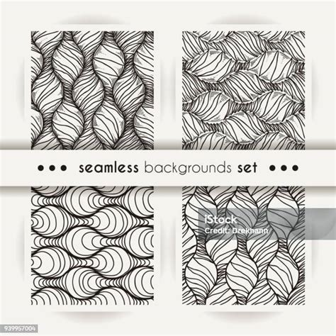 장식 벡터 웨이브 패턴의 완벽 한 세트입니다 추상적인 낙서 스트림 끝 없는 일러스트 곡선에 대한 스톡 벡터 아트 및 기타 이미지