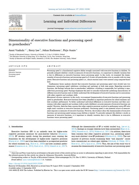 Dimensionality Of Executive Functions And Processing Speed1 Download Free Pdf Mental
