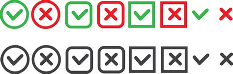 checkmark icons set for web design accept v button decline x cross