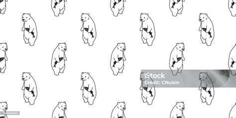 곰 원활한 패턴 북극곰 연어 물고기 벡터 팬더 절연 반복 배경 벽지 걷기에 대한 스톡 벡터 아트 및 기타 이미지 걷기 겨울