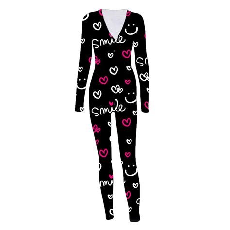 Snorda Womens Sexy Butt Button Back Flap Jumpsuit V Neck Long Sleeve