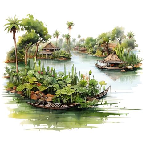 Jardines Flotantes O Chinampas En El Lago De Texcoco Ilustración Foto