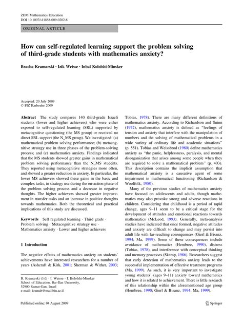 Pdf How Can Self Regulated Learning Support The Problem Solving Of