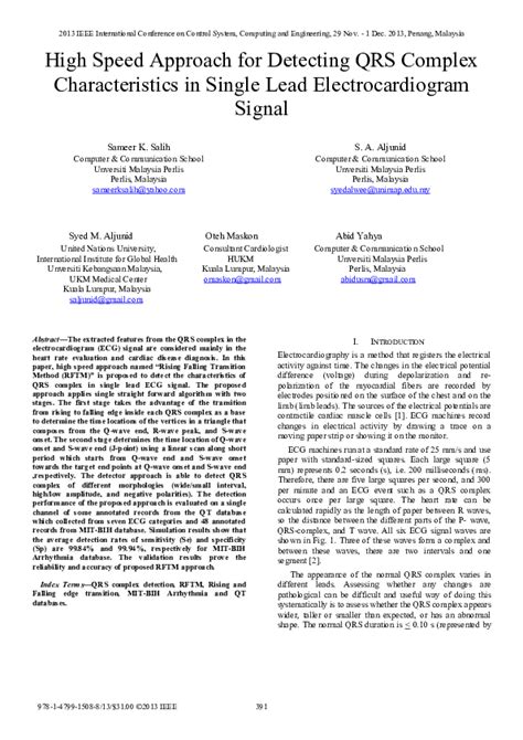 Pdf High Speed Approach For Detecting Qrs Complex Characteristics In Single Lead