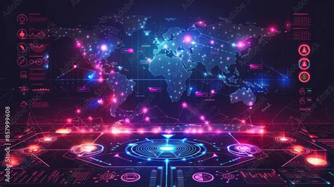 futuristic command center interface displaying a global network map