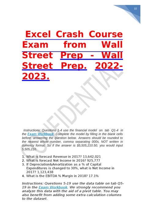 Excel Crash Course Exam From Wall Street Prep Wall Street Prep 2022