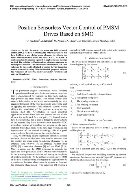 Pdf Position Sensorless Vector Control Of Pmsm Drives Based On