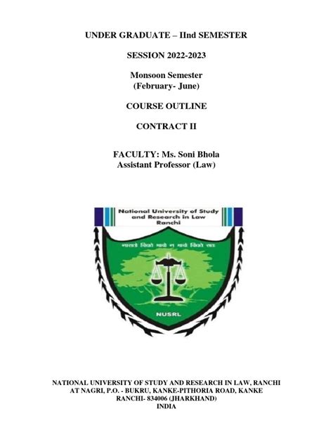 Contract Ii Course Outline 2022 Pdf Partnership Common Law