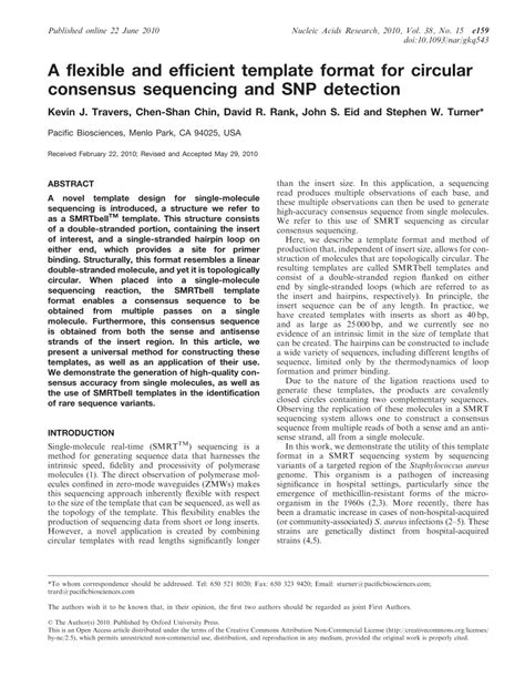 Pdf Flexible And Efficient Template Format For Circular Consensus Sequencing And Snp Detection