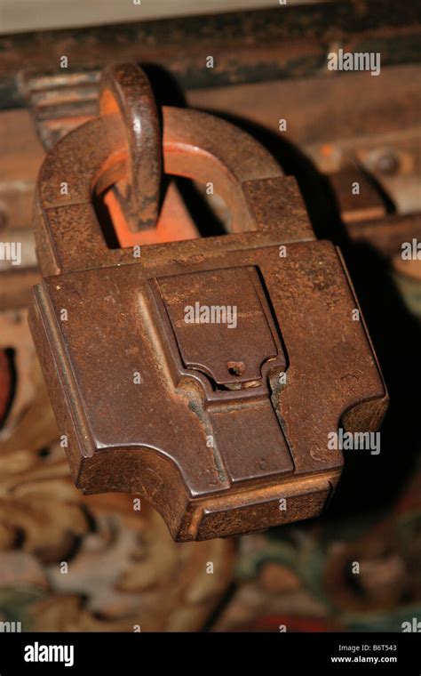 Old Padlock On A Chest Stock Photo Alamy