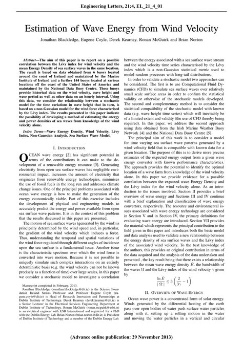 Pdf Estimation Of Wave Energy From Wind Velocity