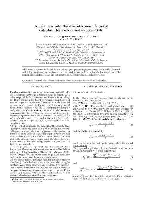 Pdf A New Look Into The Discrete Time Fractional Calculus Derivatives And Exponentials
