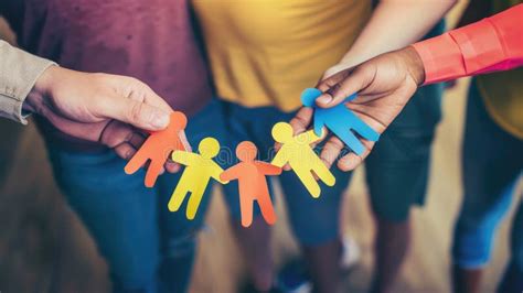 Visualizing Unity And Diversity With A Colorful Paper Chain Of Human Figures Held In Hands