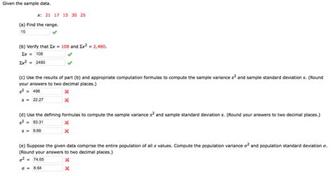 Solved Given The Sample Data X 21 17 15 30 25 A Find The