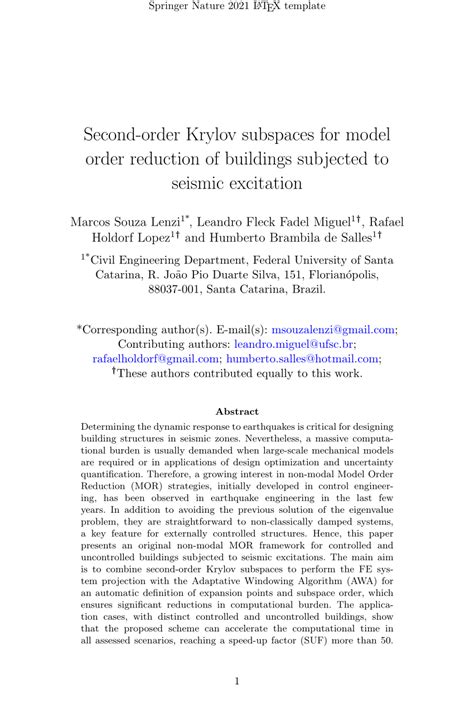 Pdf Second Order Krylov Subspaces For Model Order Reduction Of