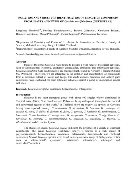 Isolation And Structure Identification Of Bioactive