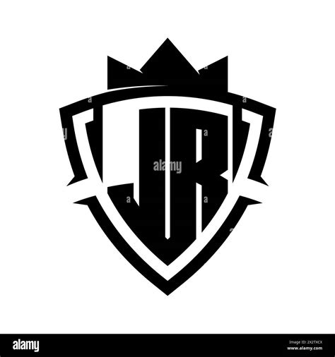 Jr Letter Bold Monogram With Triangle Curve Shield Shape With Crown