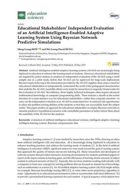 Pdf Educational Stakeholders Independent Evaluation Of An Artificial Intelligence Enabled