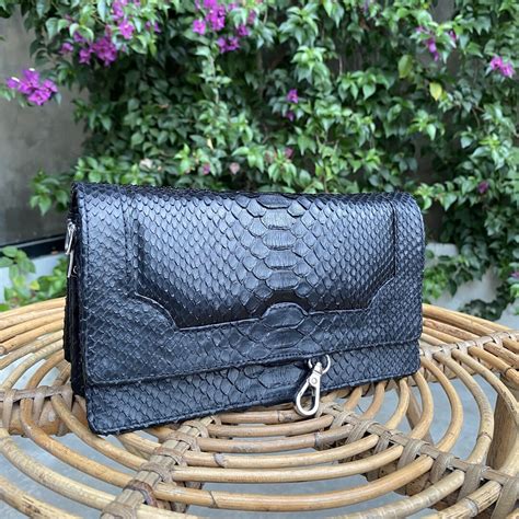 Black Genuine Python Shoulder Bag Real Snake Skin Natural Python Skin Genuine Python Bag Python