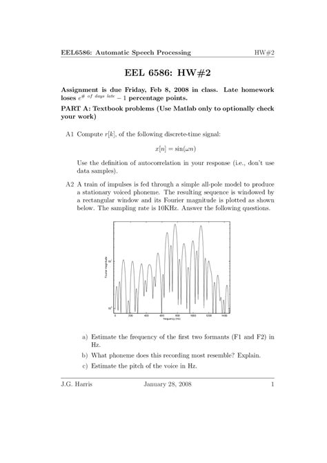 Homework Ii Problems Automatic Speech Processing Eel 6586 Docsity