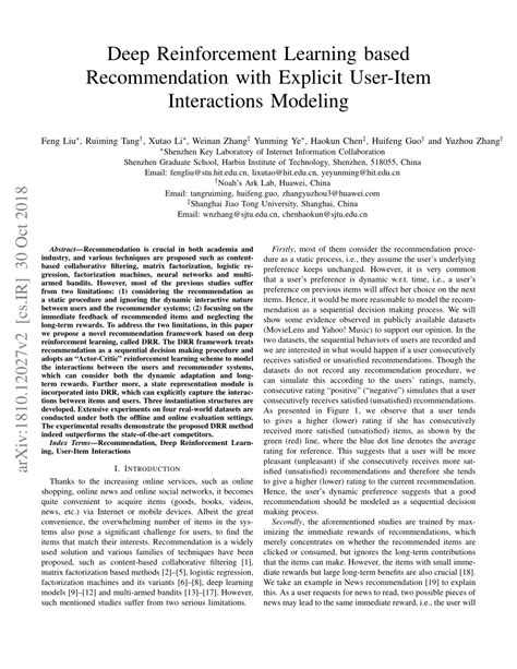 Pdf Deep Reinforcement Learning Based Recommendation With Explicit User Item Interactions Modeling