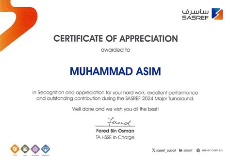Muhammad Asim On Linkedin Certificate Of Appreciation After Successful Completion Of Major…