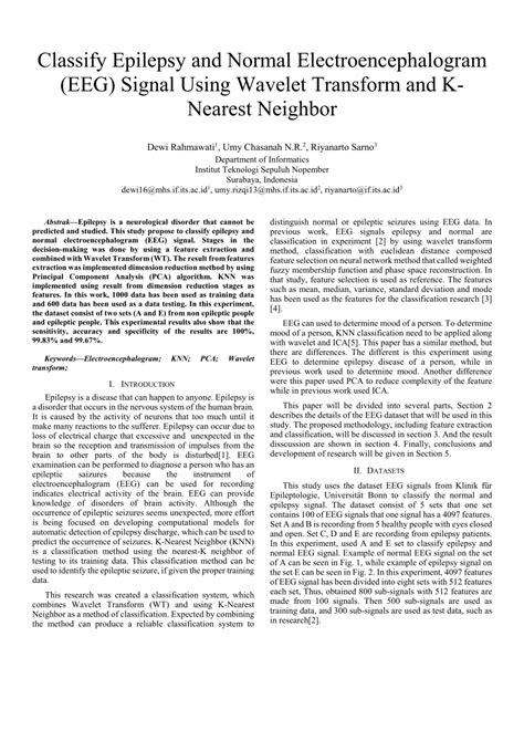 Pdf Classify Epilepsy And Normal Electroencephalogram Eeg Signal