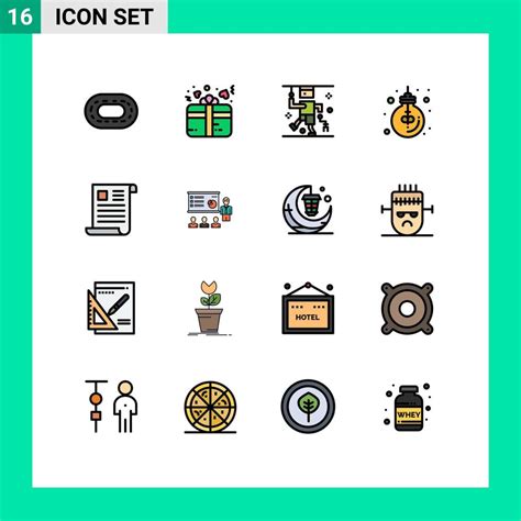 Flat Color Filled Line Pack Of 16 Universal Symbols Of Document Office Hospital Light Idea