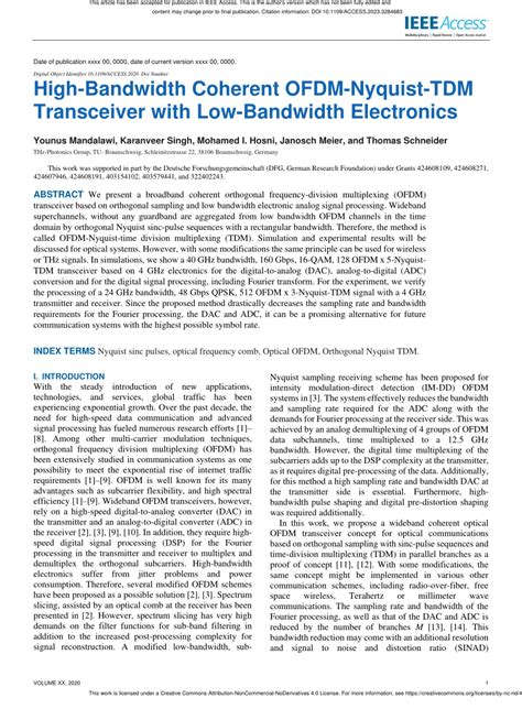 Pdf High Bandwidth Coherent Ofdm Nyquist Tdm Transceiver With Low Bandwidth Electronics