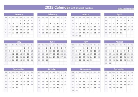 Free Printable 2025 Calendar With Week Numbers Uk Printable Hub