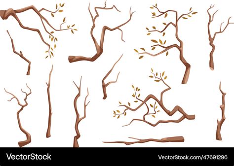 Branches Wooden Tree In Cartoon Style Royalty Free Vector
