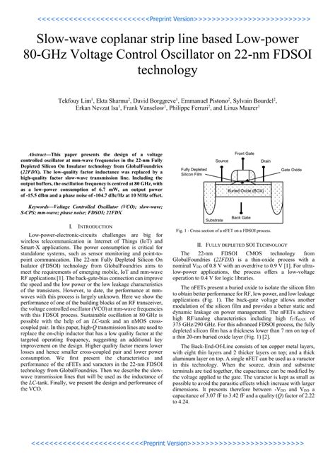 Pdf Slow Wave Coplanar Strip Line Based Low Power 80 Ghz Voltage