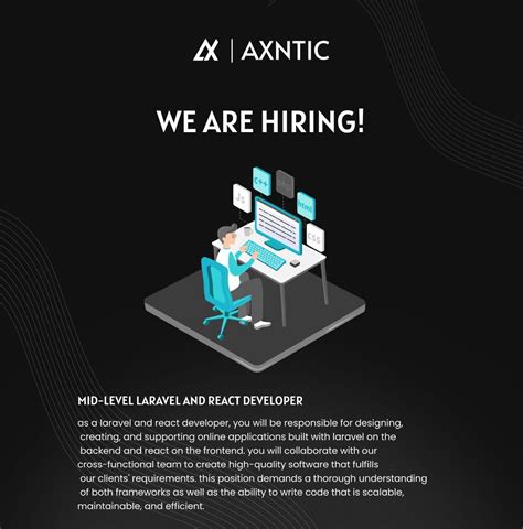 Axntic On Linkedin Job Posting Mid Level Laravel And React Developer 2 Openings Type